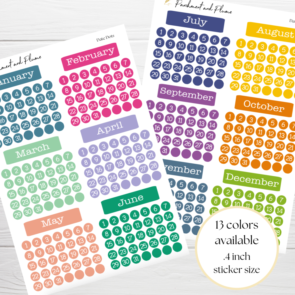 Date Dots Planner Stickers – Parchment and Plume